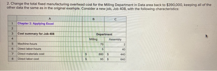 Solved 2. Change the total fixed manufacturing overhead cost | Chegg.com