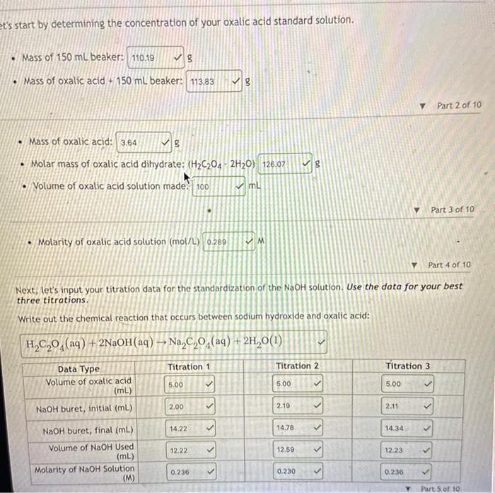 Solved H2C2O4(aq)+2NaOH(aq)→Na2C2O4(aq)+2H2O(1) Average | Chegg.com