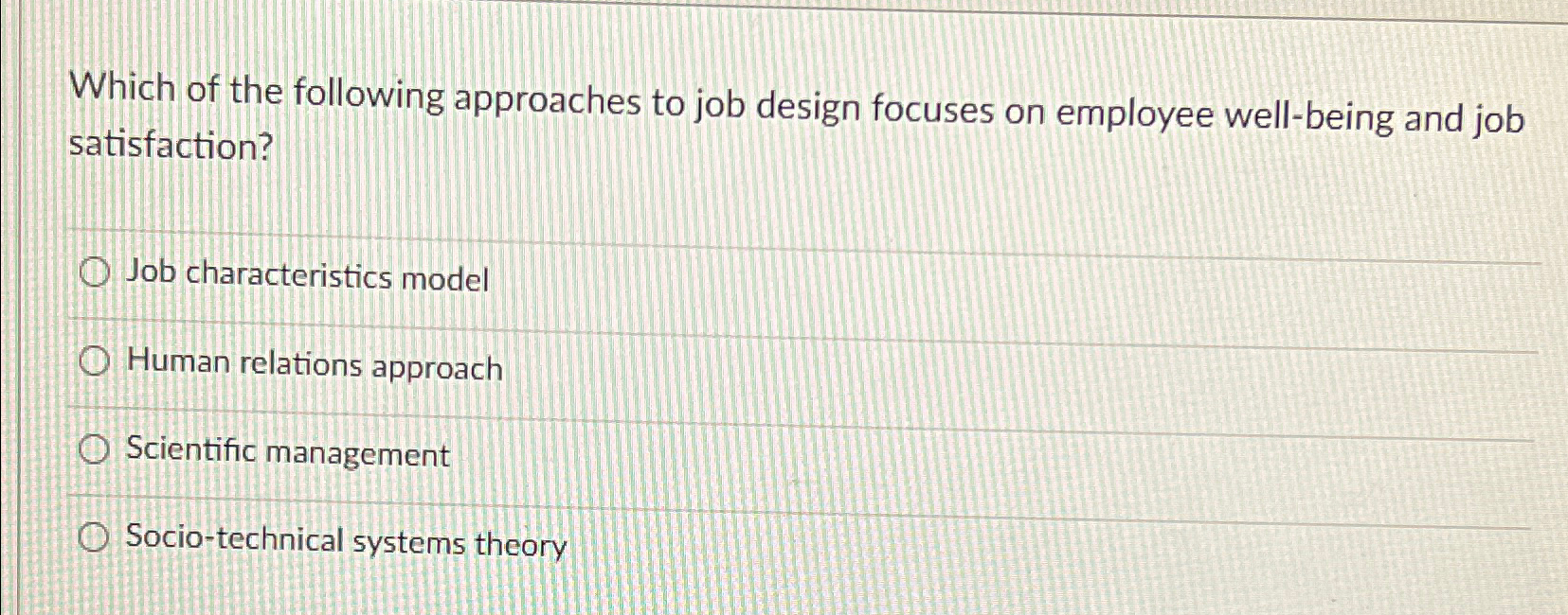 Solved Which of the following approaches to job design | Chegg.com