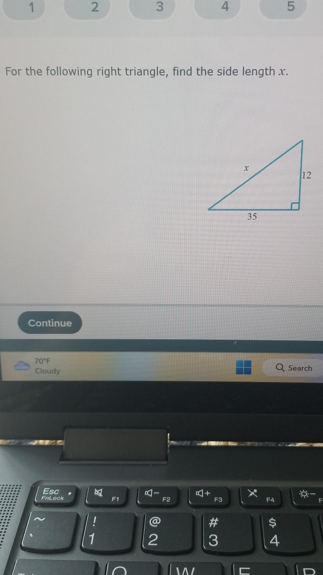 Solved For the following right triangle, find the side | Chegg.com