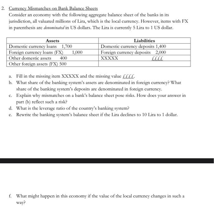 Solved Currency Mismatches on Bank Balance Sheets Consider | Chegg.com