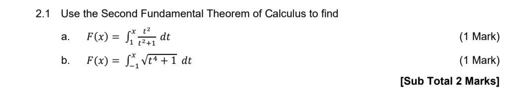 Solved 2.1 Use the Second Fundamental Theorem of Calculus to | Chegg.com