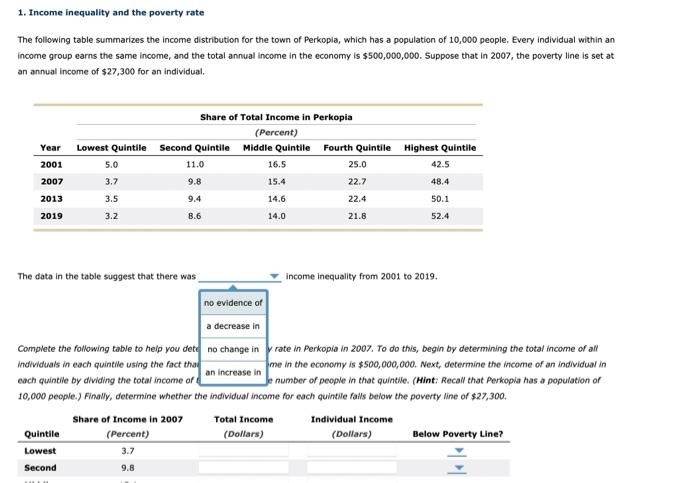 Solved 1. Income inequality and the poverty rate The | Chegg.com