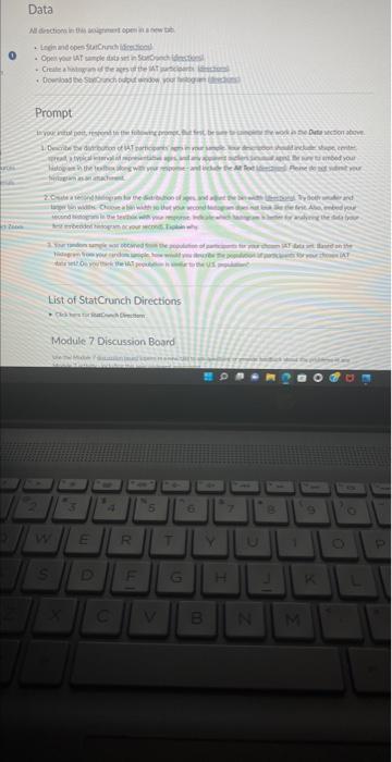 Solved Data Prompt List of StatCrunch DirectionsProgress | Chegg.com