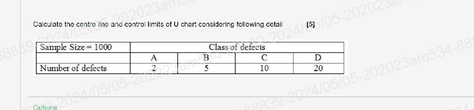 Solved Calculate the centre line and control limits of U | Chegg.com