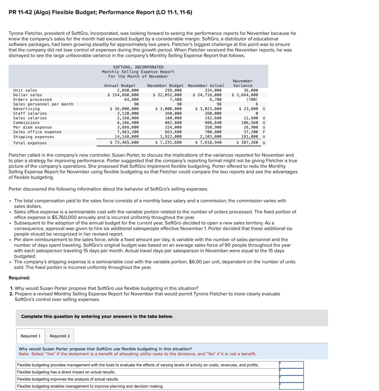 Solved PR 11-42 (Algo) ﻿Flexible Budget; Performance Report | Chegg.com