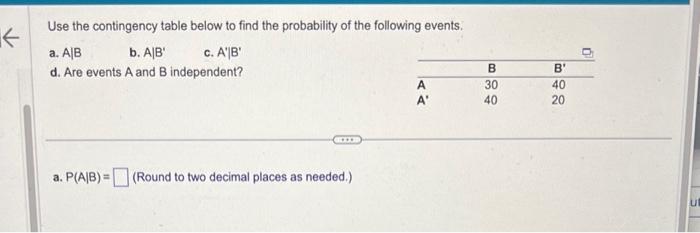 Solved Use the contingency table below to find the | Chegg.com