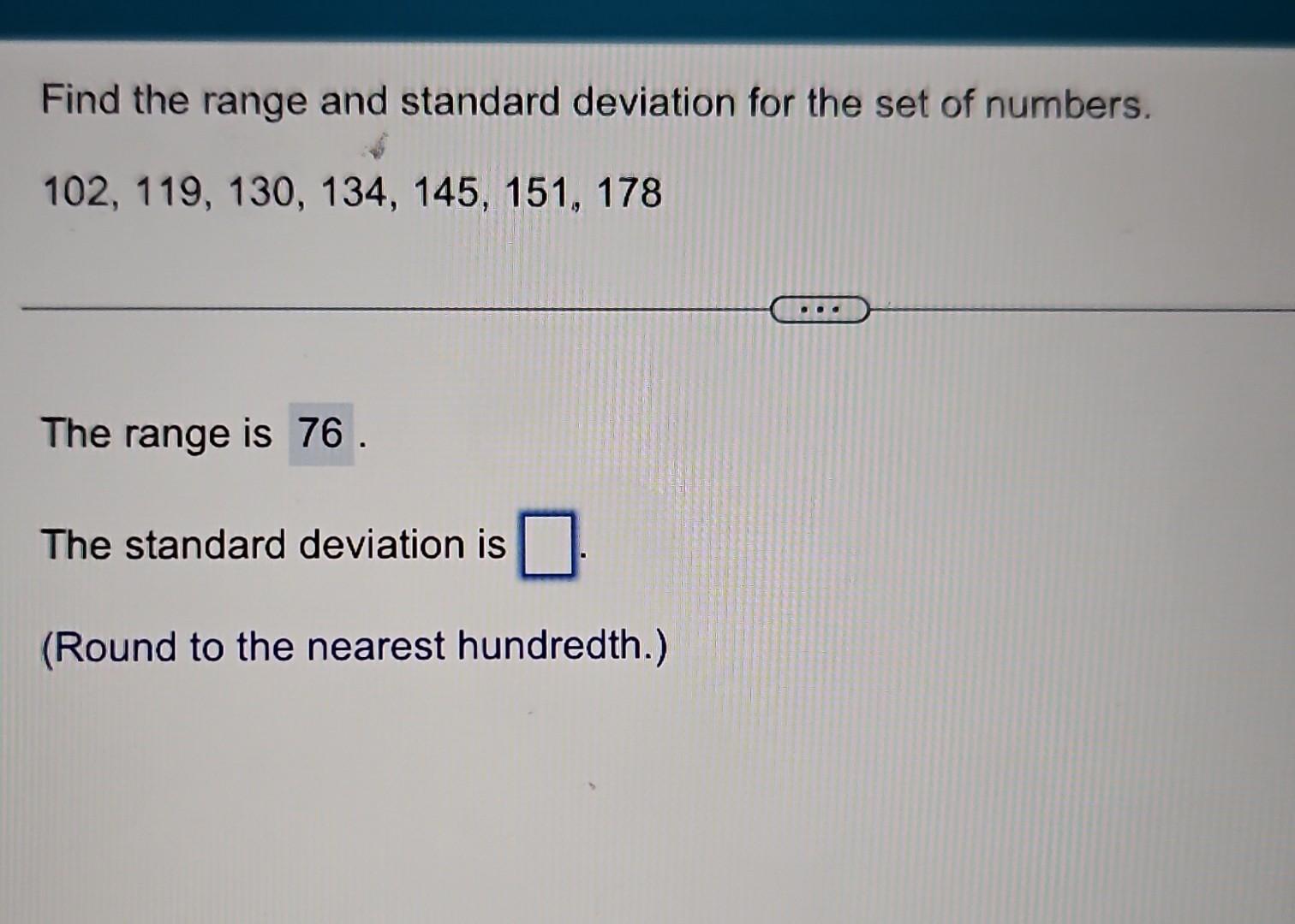 Solved Find the range and standard deviation for the set of | Chegg.com