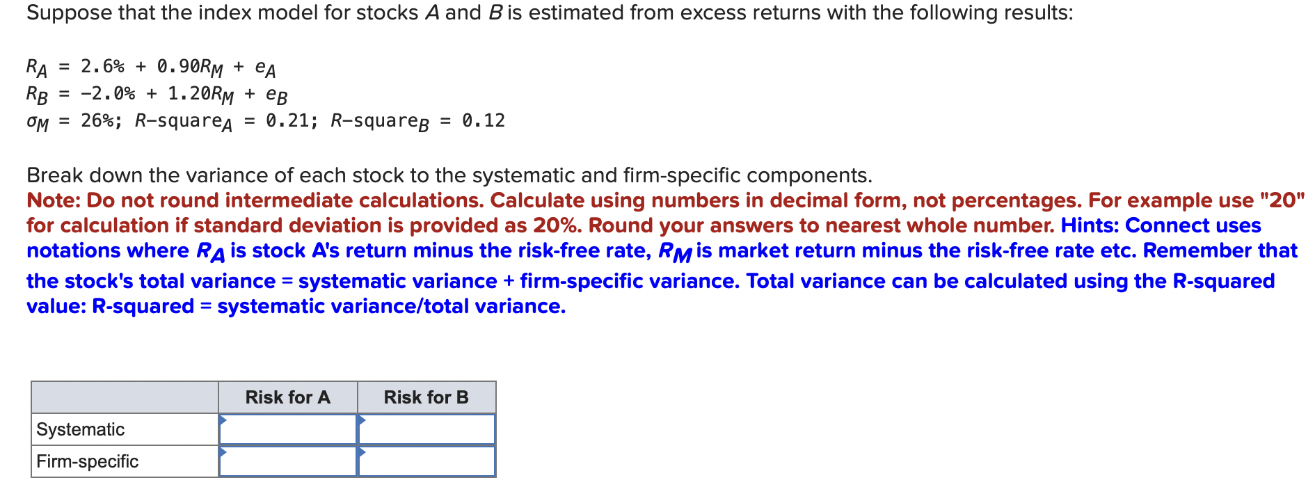 Solved Suppose that the index model for stocks A and B ﻿is | Chegg.com