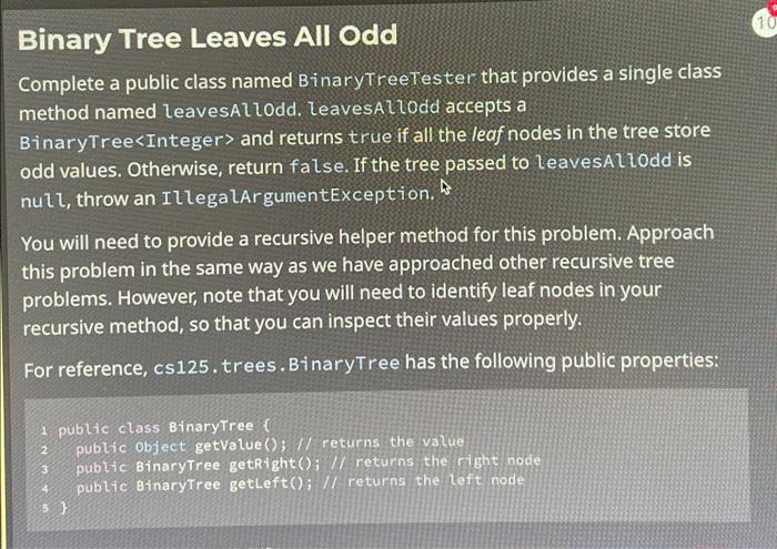 Solved Binary Tree Leaves All Odd Complete a public class | Chegg.com