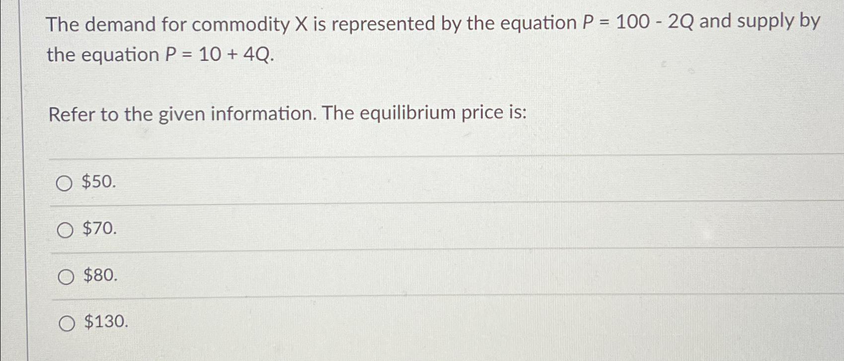 Solved The demand for commodity x ﻿is represented by the | Chegg.com