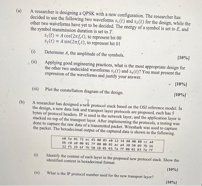 Solved a) A researcher is designing a QPSK with a new | Chegg.com