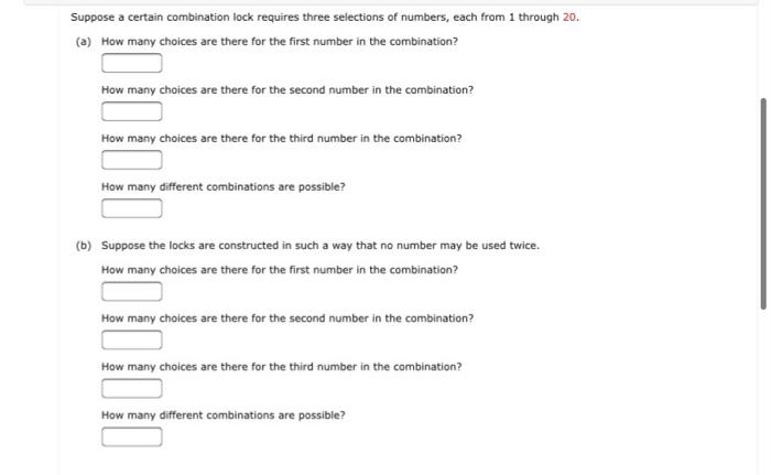 Solved Suppose a certain combination lock requires three | Chegg.com Solved Suppose a certain combination lock requires three | Chegg.com
