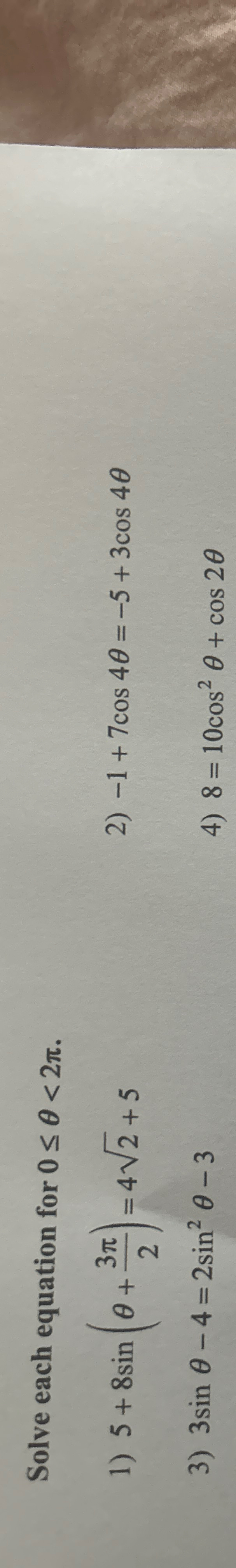 Solved Solve each equation for | Chegg.com