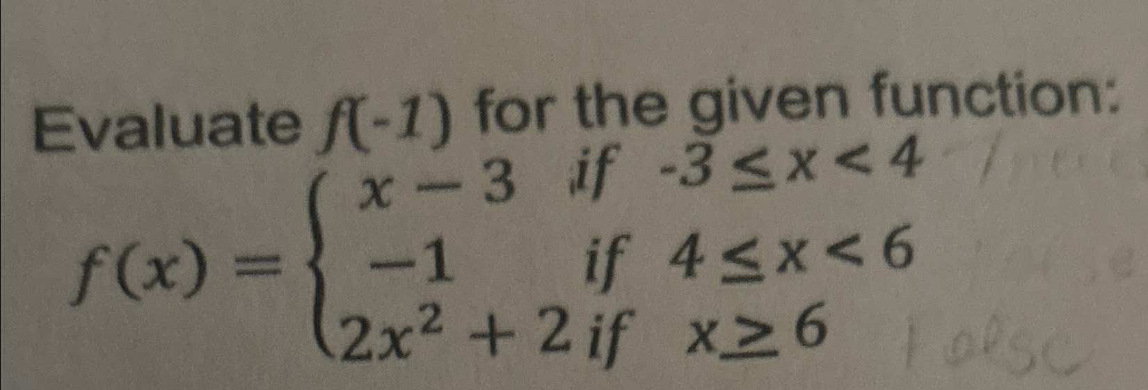 Solved Evaluate f(-1) ﻿for the given | Chegg.com