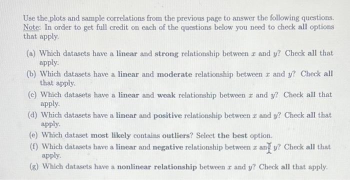 Solved Multiple Choice. The scatterplots below display the | Chegg.com