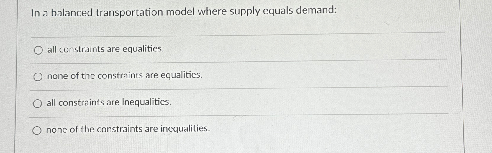 Solved In a balanced transportation model where supply | Chegg.com