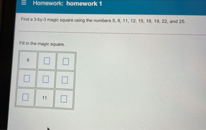 Solved Homework: homework 1 Find a 3-by-3 magic square using | Chegg.com