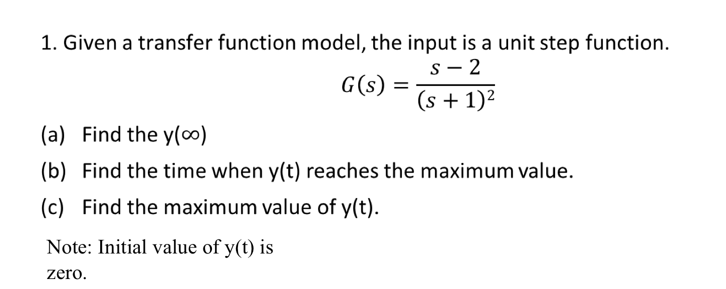 Solved Given a transfer function model, the input is a unit | Chegg.com