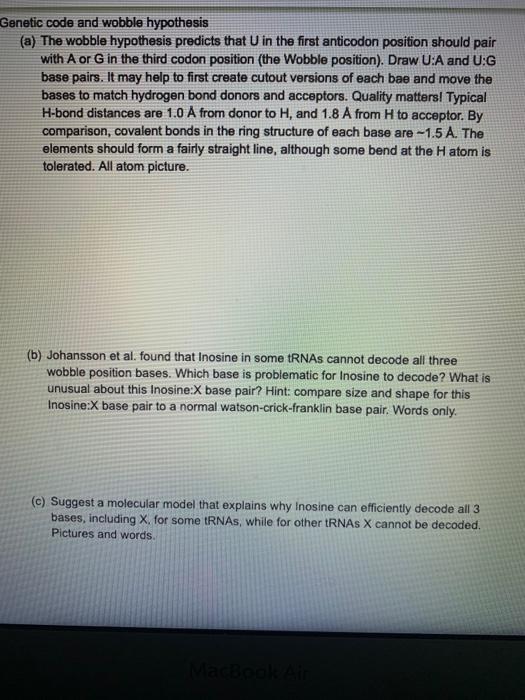 Solved Genetic code and wobble hypothesis (a) The wobble | Chegg.com