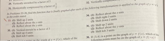 Solved 29. Vertically stretched by a factor of 5 31. | Chegg.com