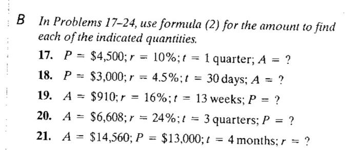 Solved In Problems 17-24, use formula (2) for the amount to | Chegg.com