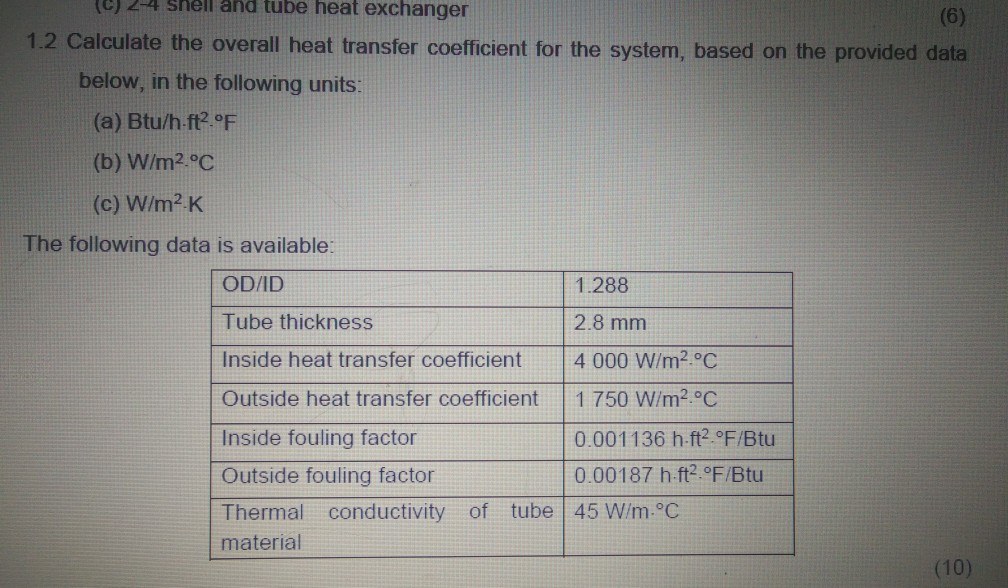 Solved We are given the ratio of outside diameter/inside | Chegg.com