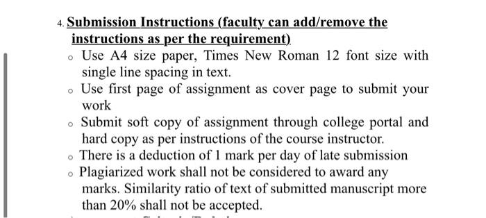 4. Submission Instructions (faculty can add/remove | Chegg.com