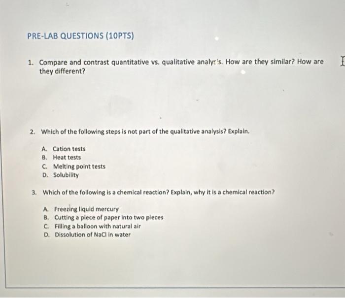 Solved PRE-LAB QUESTIONS (1OPTS) 1. Compare and contrast | Chegg.com