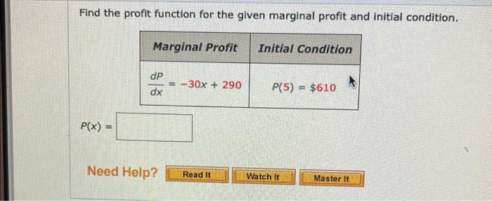 Solved Find the profit function for the given marginal | Chegg.com
