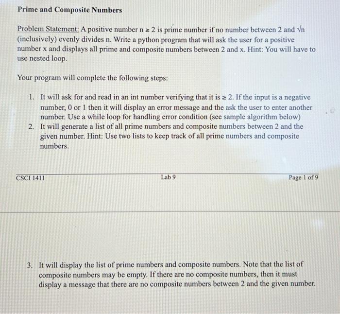 Solved Prime and Composite Numbers Problem Statement: A | Chegg.com