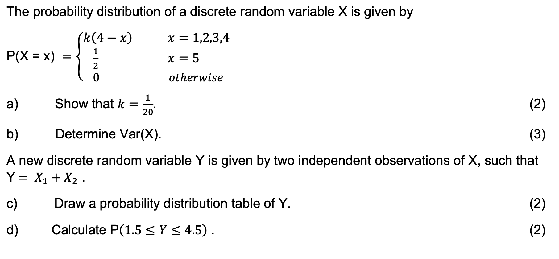 Solved The probability distribution of a discrete random | Chegg.com
