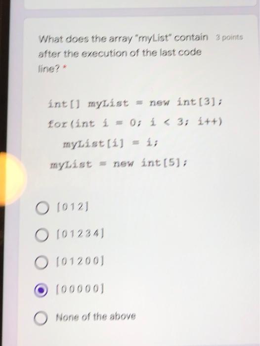Solved What does the array "myList" contain 3 points after | Chegg.com