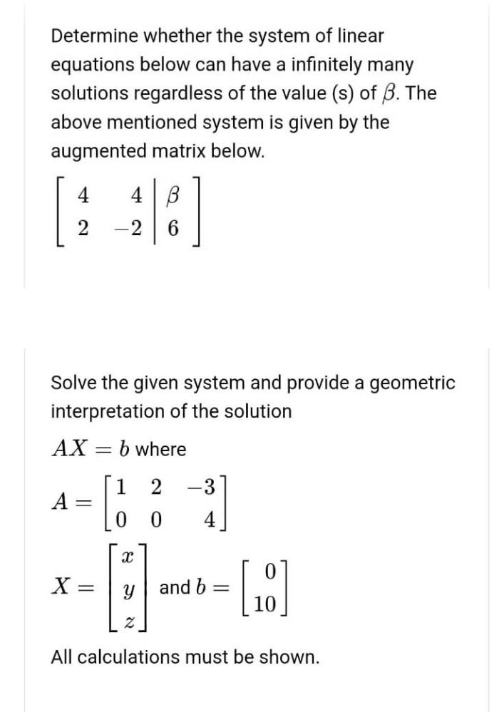 Solved Determine whether the system of linear equations | Chegg.com
