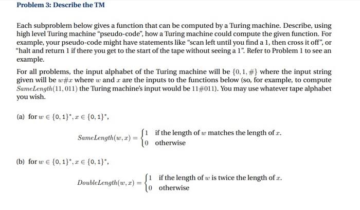 Solved Problem 3: Describe the TM Each subproblem below | Chegg.com