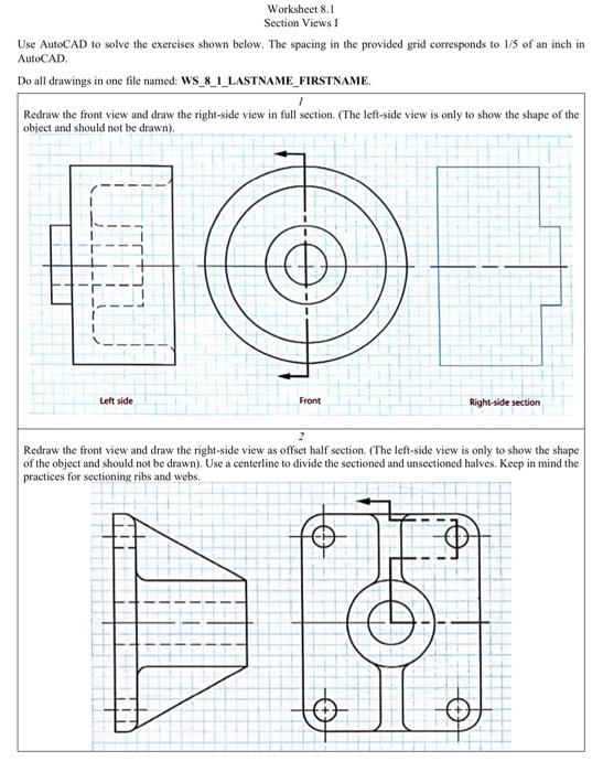 Solved Worksheet 8.1 Section Views 1 Use AutoCAD to solve | Chegg.com