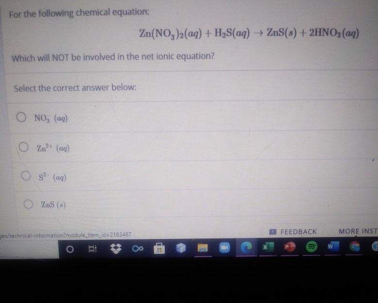 For the following chemical equation: Zn(NO3)2(aq) + | Chegg.com