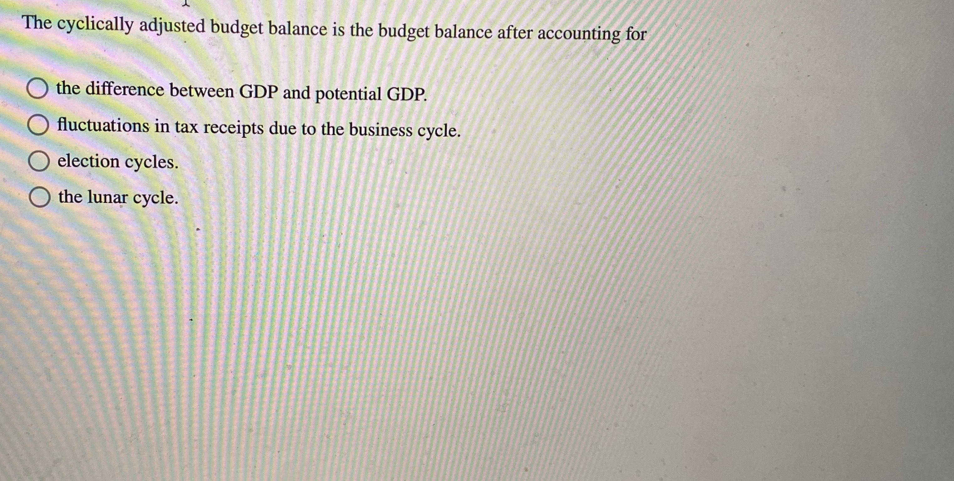 Solved The cyclically adjusted budget balance is the budget | Chegg.com