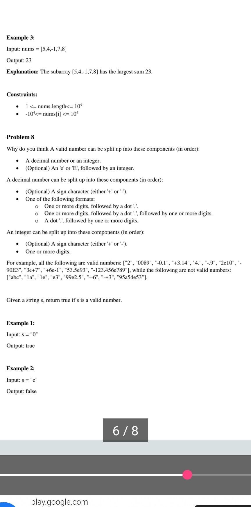 Solved Example 3: Input: nums =[5,4,−1,7,8] Output: 23 | Chegg.com