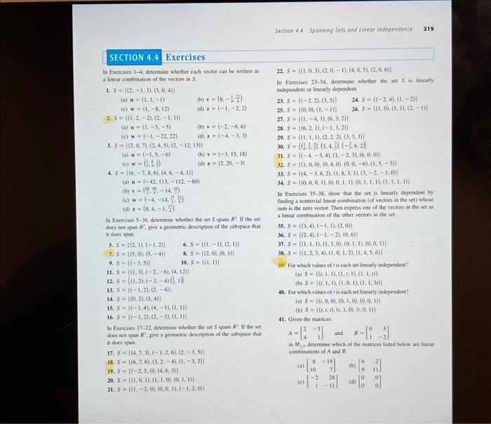 Solved In Fuercives 1-4, determine whether each vector can | Chegg.com