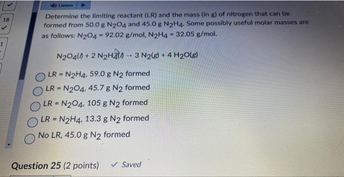 Solved Determine the limiting reactant (LR) and the mass (in | Chegg.com