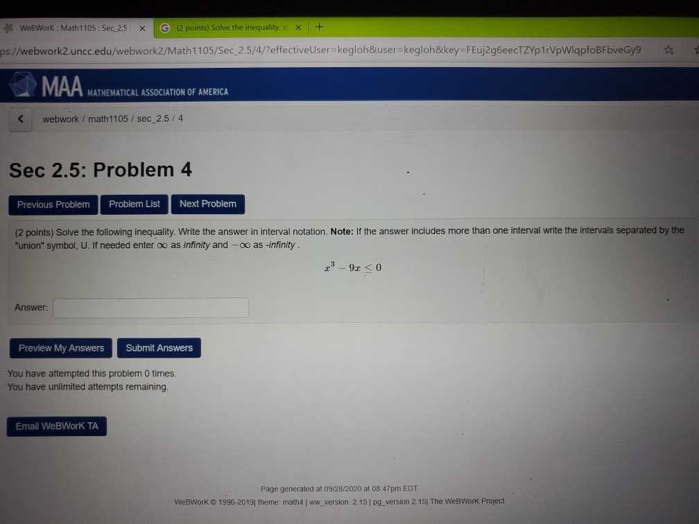 Solved WebWork: Math 1105: Sec_2.5 X G (2 points) Solve the | Chegg.com