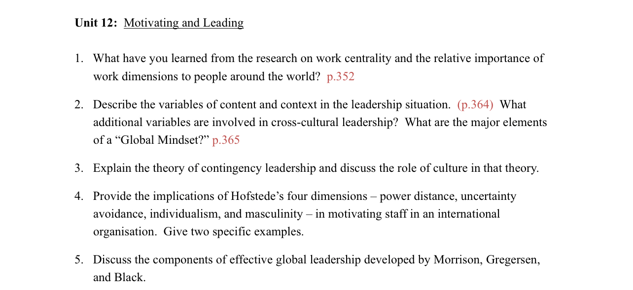 Solved Unit 12: Motivating and LeadingWhat have you learned | Chegg.com