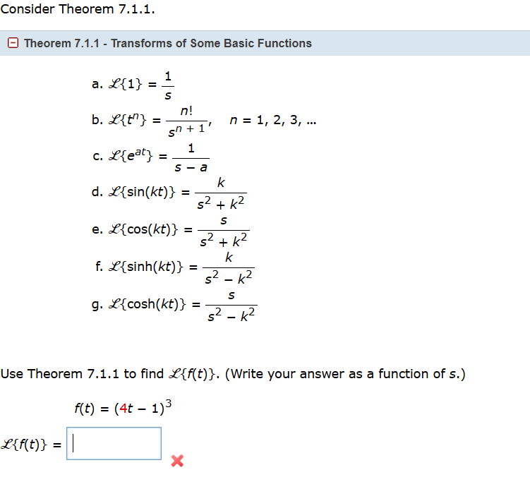 Solved Theorem 7.1.1 - ﻿Transforms of ﻿Some Basic | Chegg.com