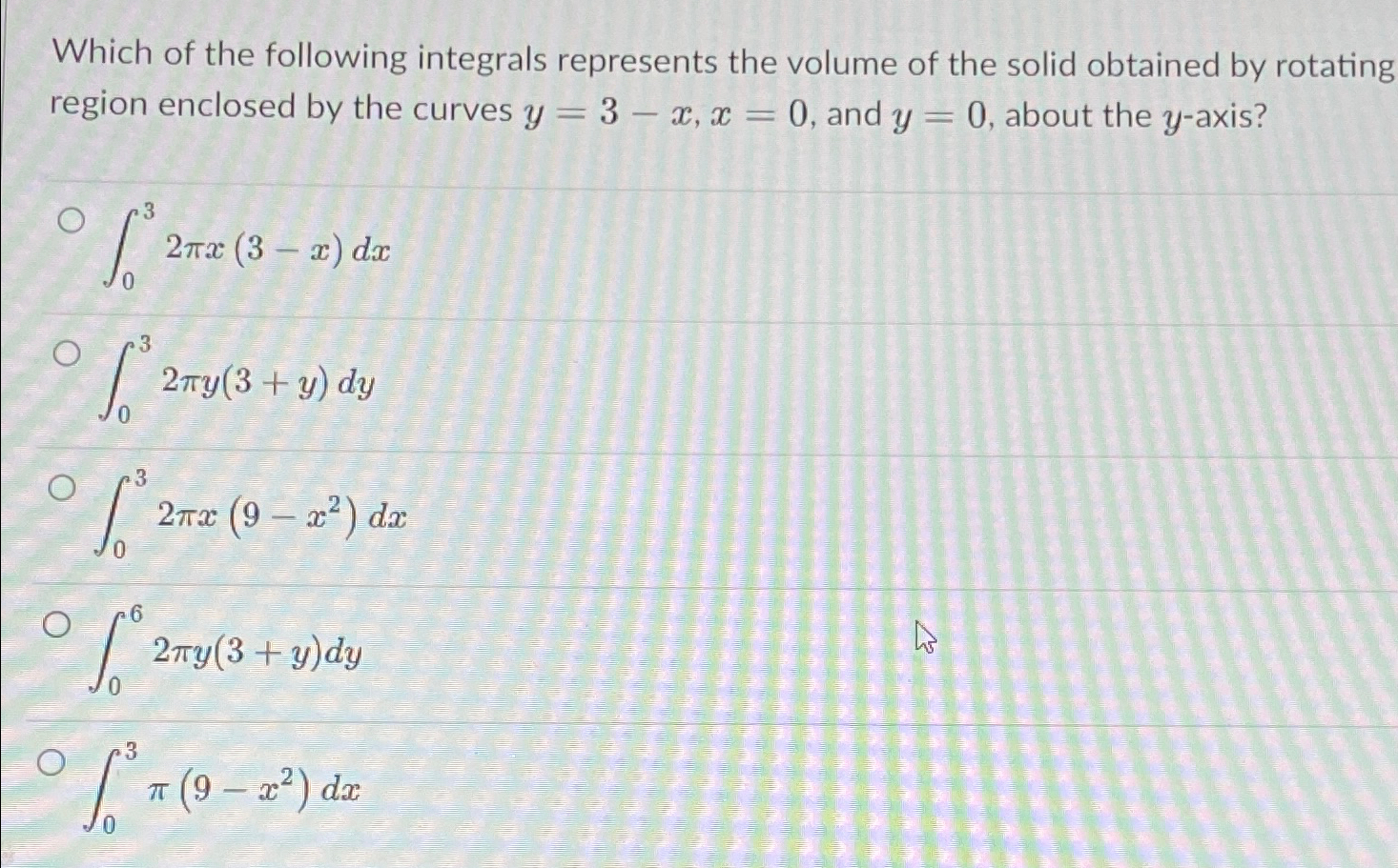 Solved Which of the following integrals represents the | Chegg.com