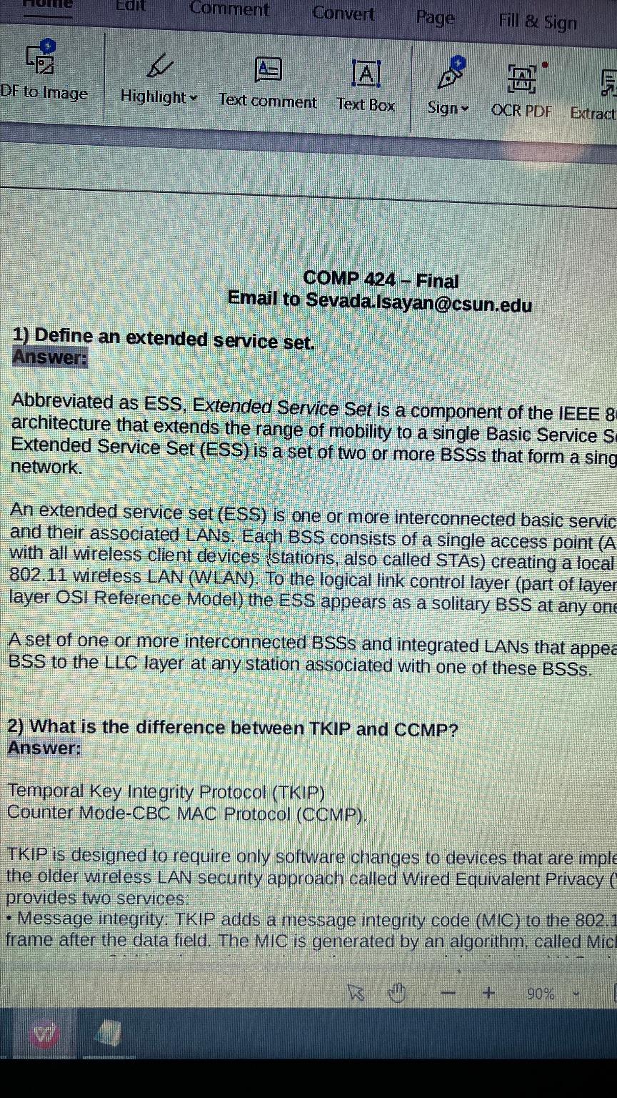 Solved COMP 424 - ﻿Final Email to | Chegg.com