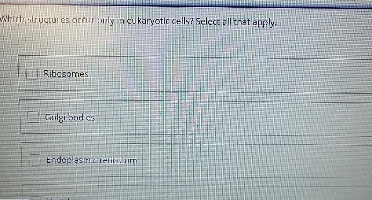 Solved Which structures occur only in eukaryotic cells? | Chegg.com