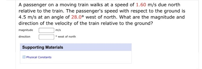 Solved A passenger on a moving train walks at a speed of | Chegg.com
