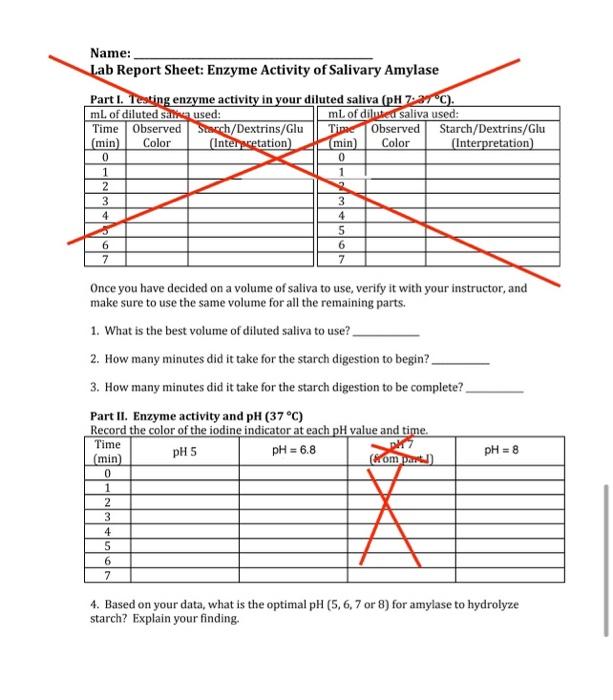 Solved Lab Report Sheet: Enzyme Activity of Salivary Amylase | Chegg.com