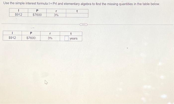 Solved Use the simple interest formula 1 = Prt and | Chegg.com